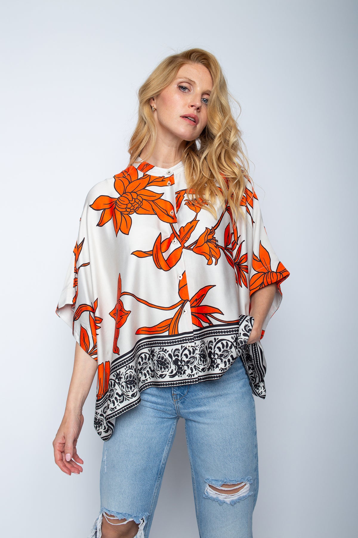 EMILY Orange & White Floral Boxy Blouse – Women’s Fashion by Katriona